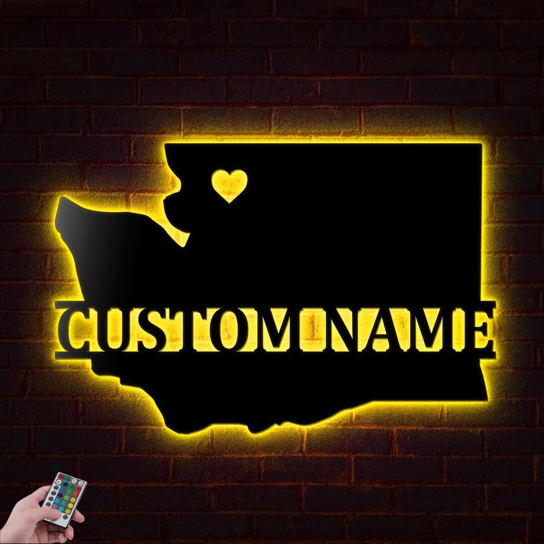 Custom Washington State Metal Wall Art With LED Lights, Personalized ...