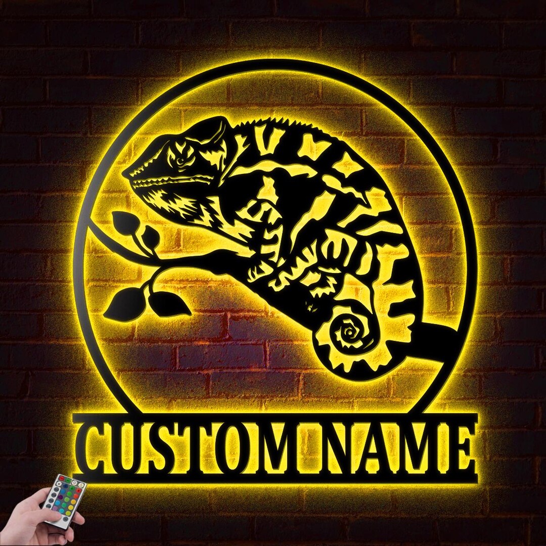 Custom Chameleon Metal Wall Art With LED Light, Personalized Lizard ...