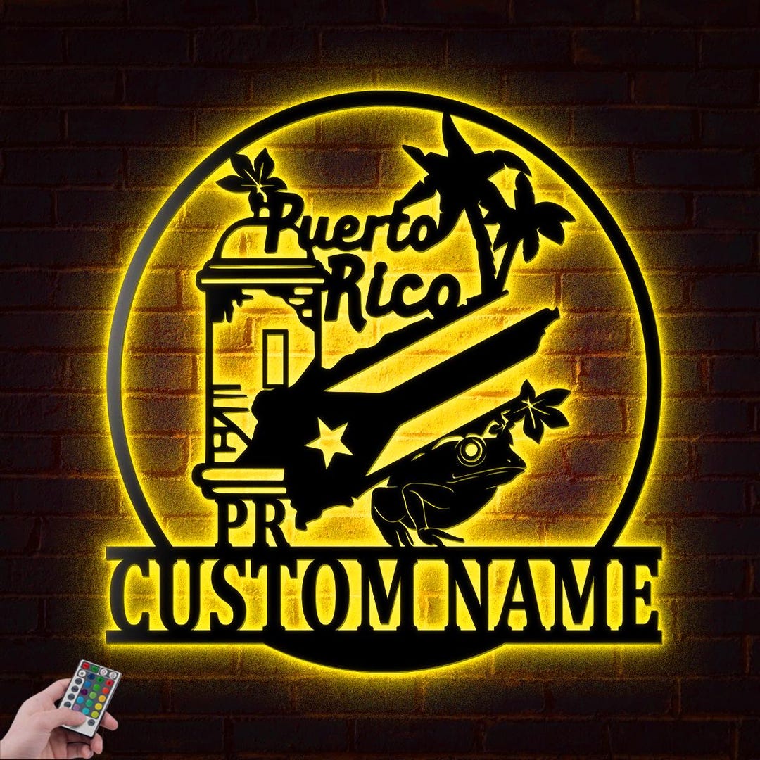 Custom Puerto Rico Flag Metal Wall Art LED Light Personalized Puerto ...
