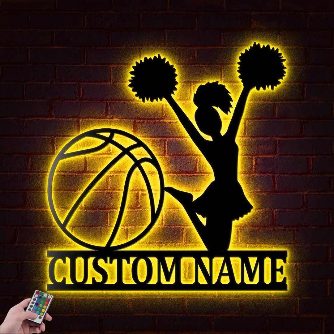Custom Basketball Cheerleading Metal Wall Art LED Light Personalized ...
