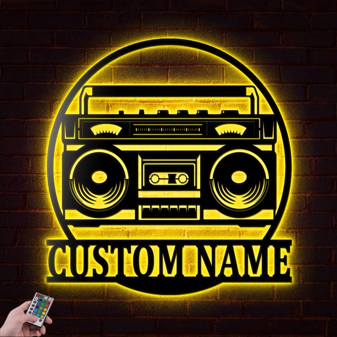 Custom Boombox Radio Metal Wall Decor Led Light Vintage Retro Cassette ...