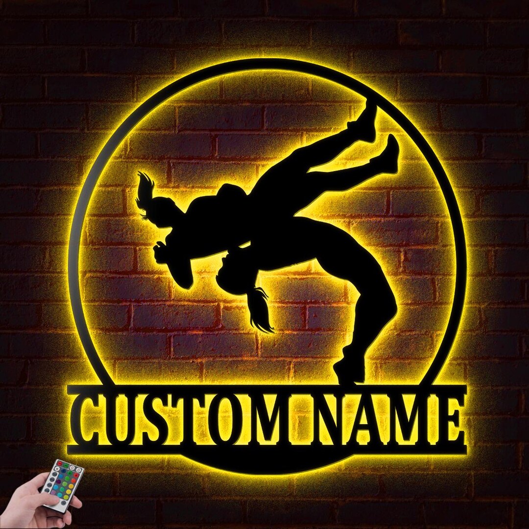 Custom Women Wrestling Metal Wall Art Led Light Personalized Wrestler ...