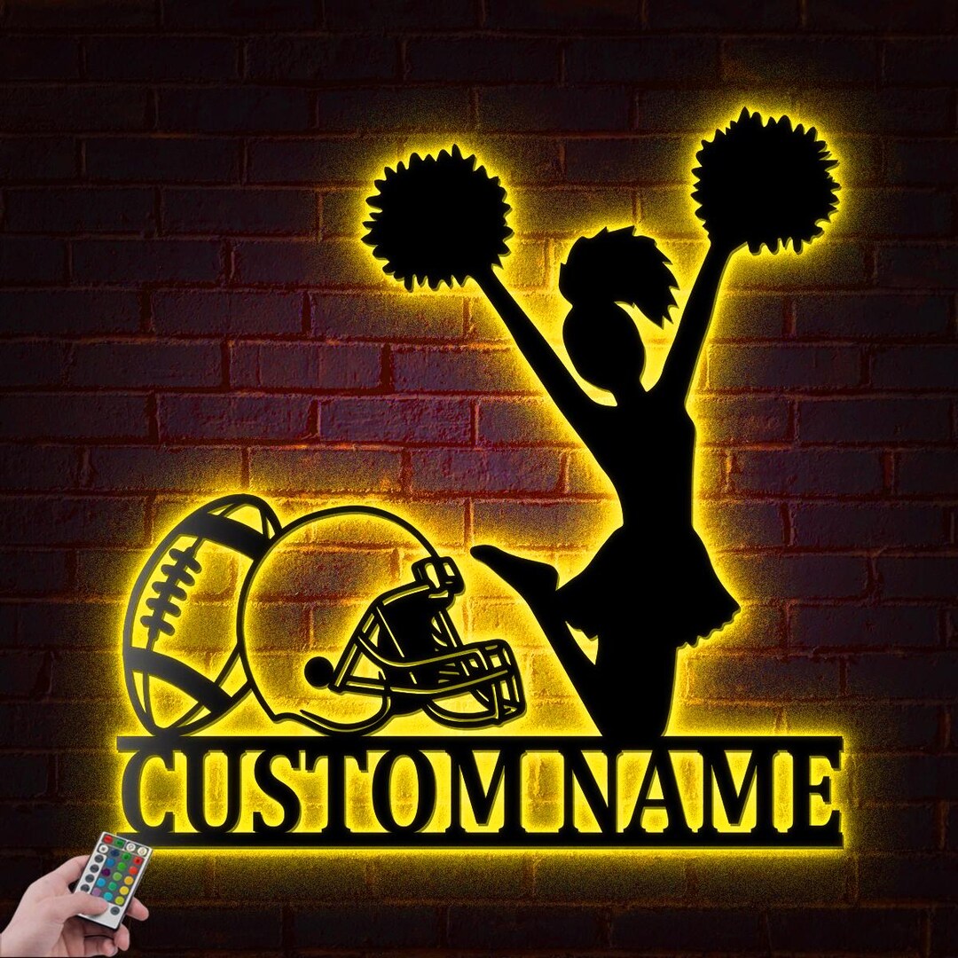 Custom Football Cheerleading Metal Wall Art LED Light Personalized Girl ...