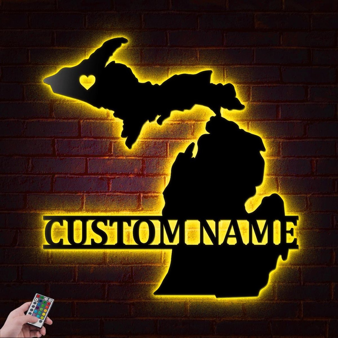 Custom Michigan State Metal Wall Art With LED Light, Personalized ...