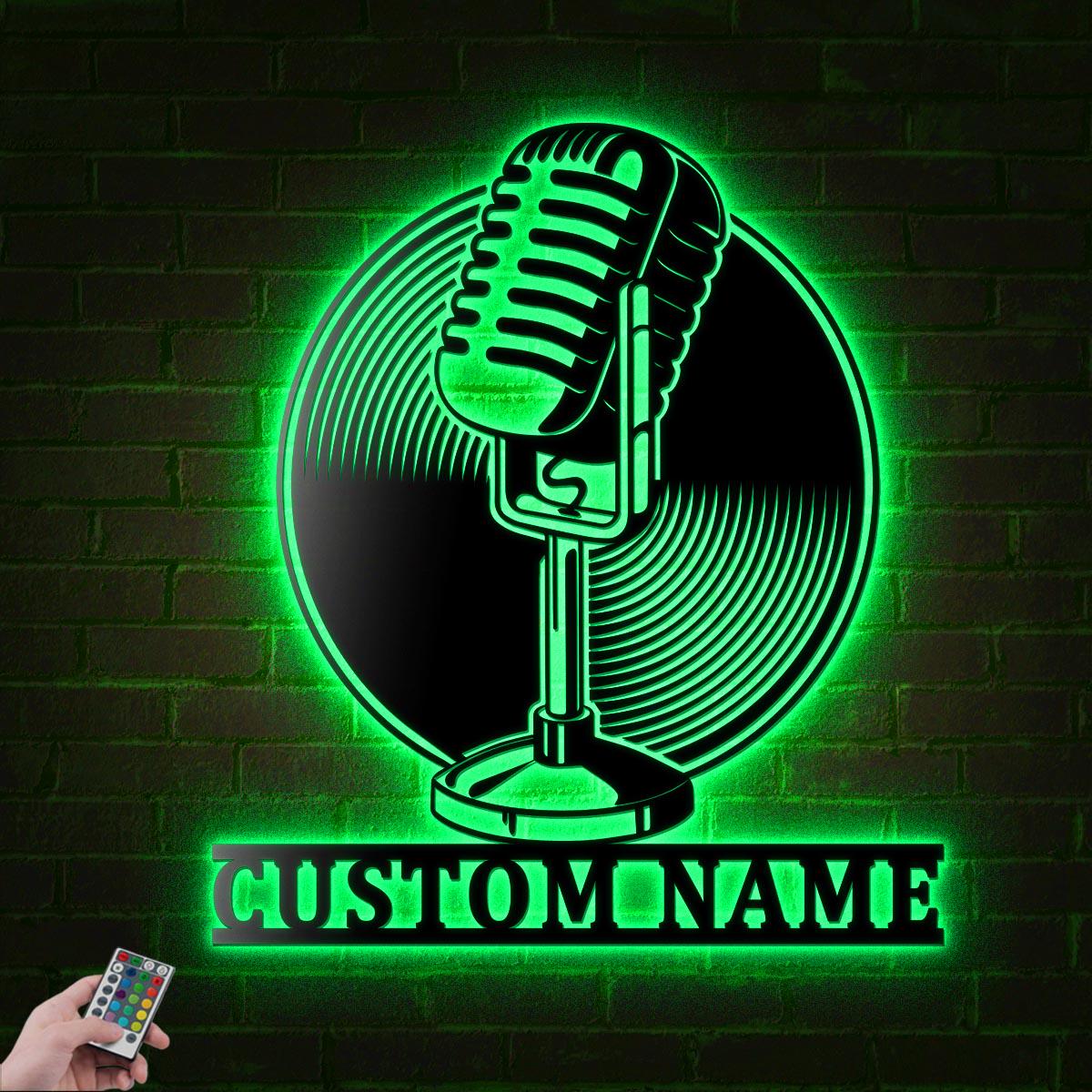 Custom Retro Microphone Metal Wall Art With Led Lights, Personalized ...