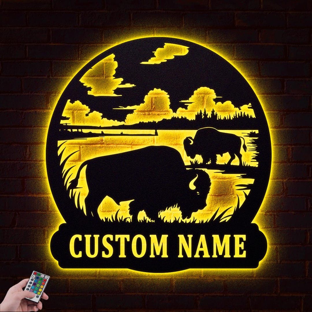 Custom Bison Buffalo Led Lights Metal Wall Art, Personalized Buffalo ...