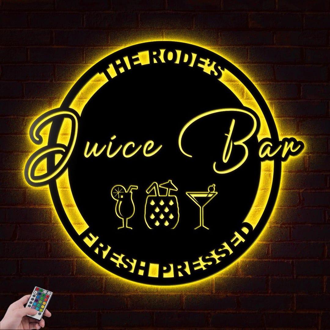Custom Juice Bar Metal Wall Art LED Light Personalized Coffee Lover ...