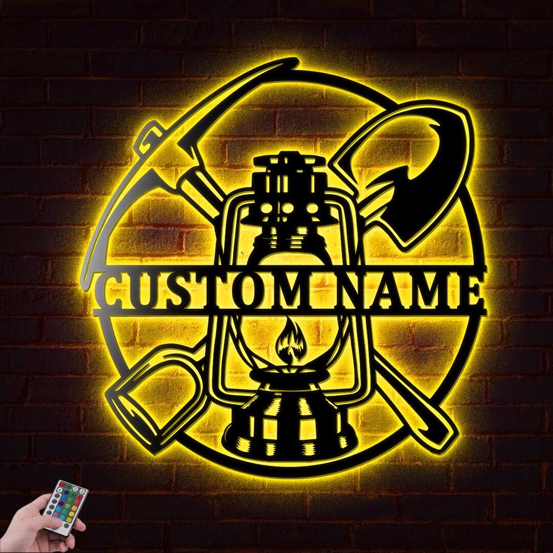 Custom Coal Mining Metal Wall Art With Led Lights, Custom Miner Name ...