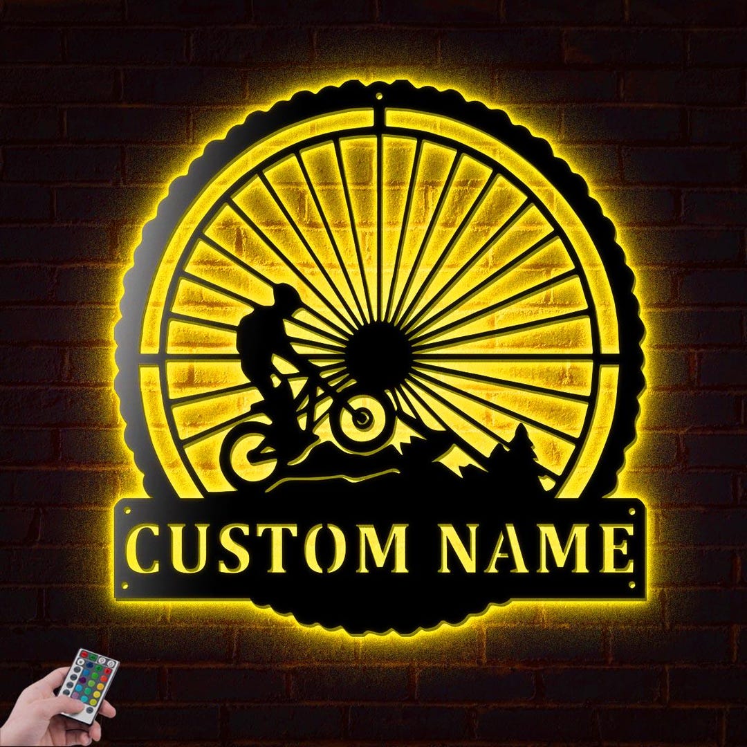 Custom MTB Mountain Bike Metal Wall Art With Led Lights, Personalized ...