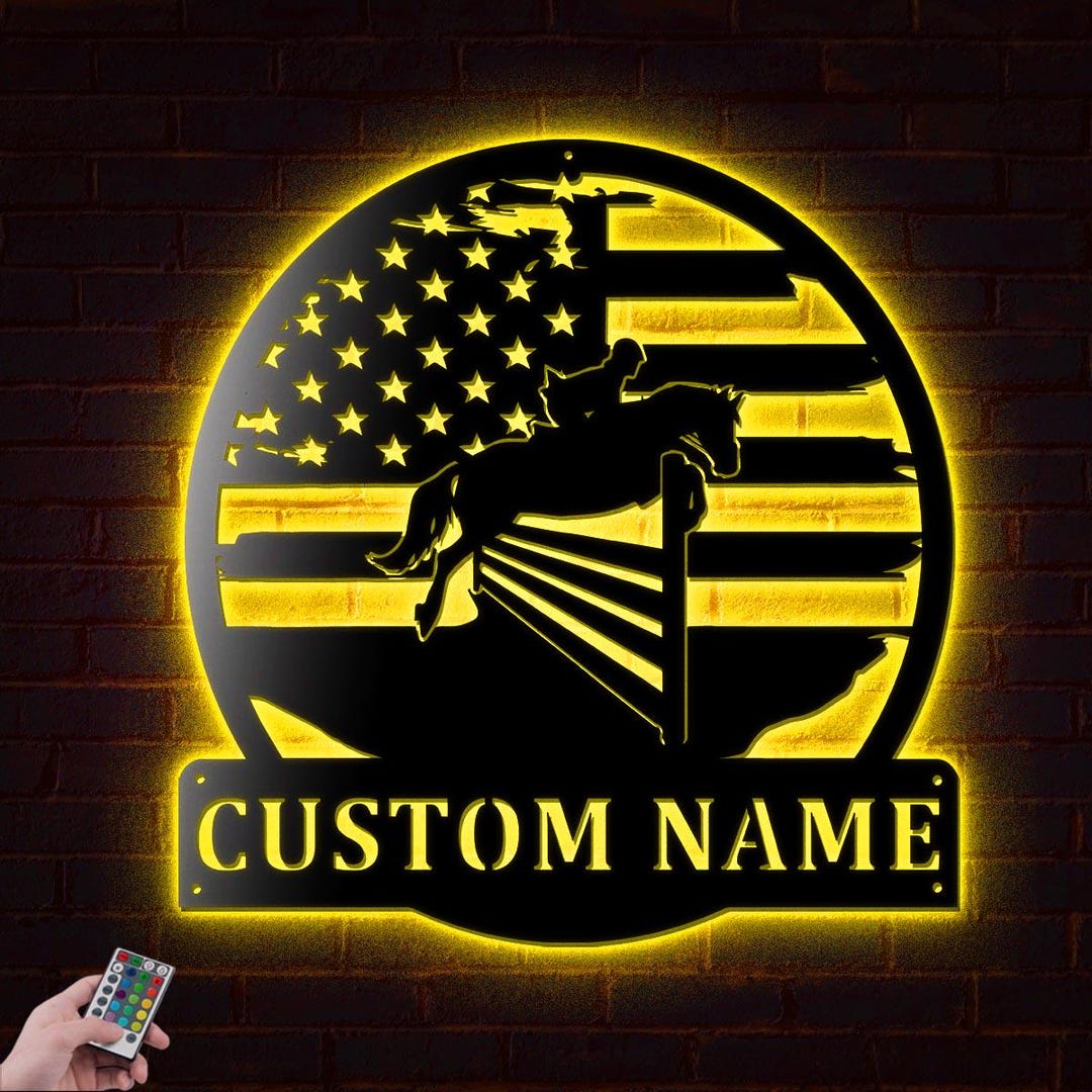 Custom Us Horse Show Jumping Led Lights Metal Wall Art, Personalized ...