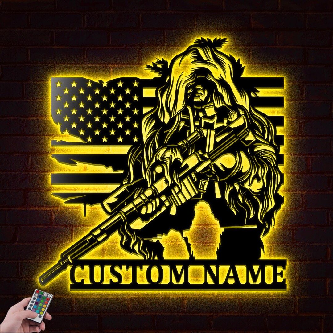 Custom US Sniper Led Lights Metal Wall Decor, Personalizedsniper Rifle ...