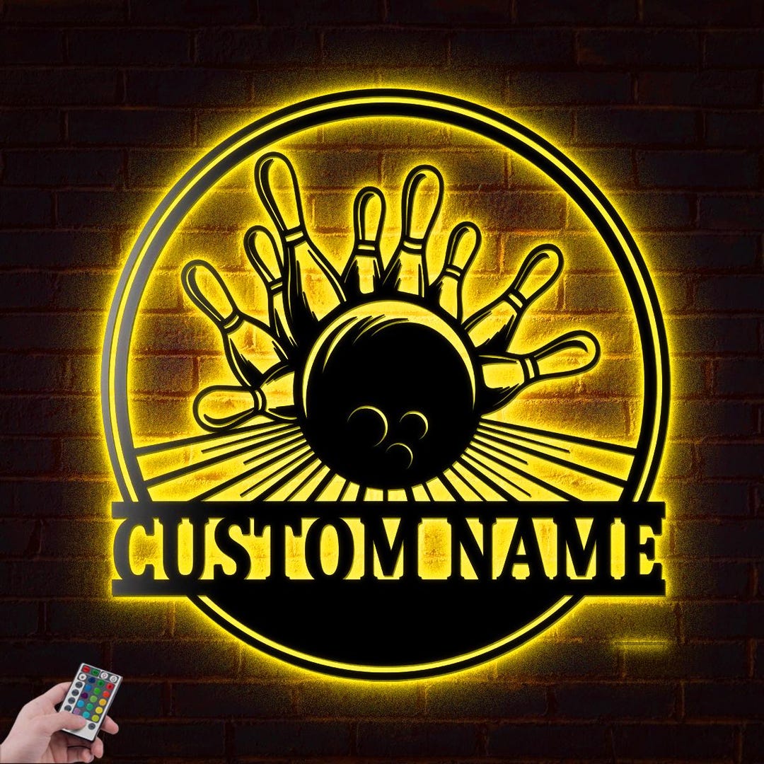 Custom Bowling Ball Metal Wall Art With LED Light, Personalized Bowling ...