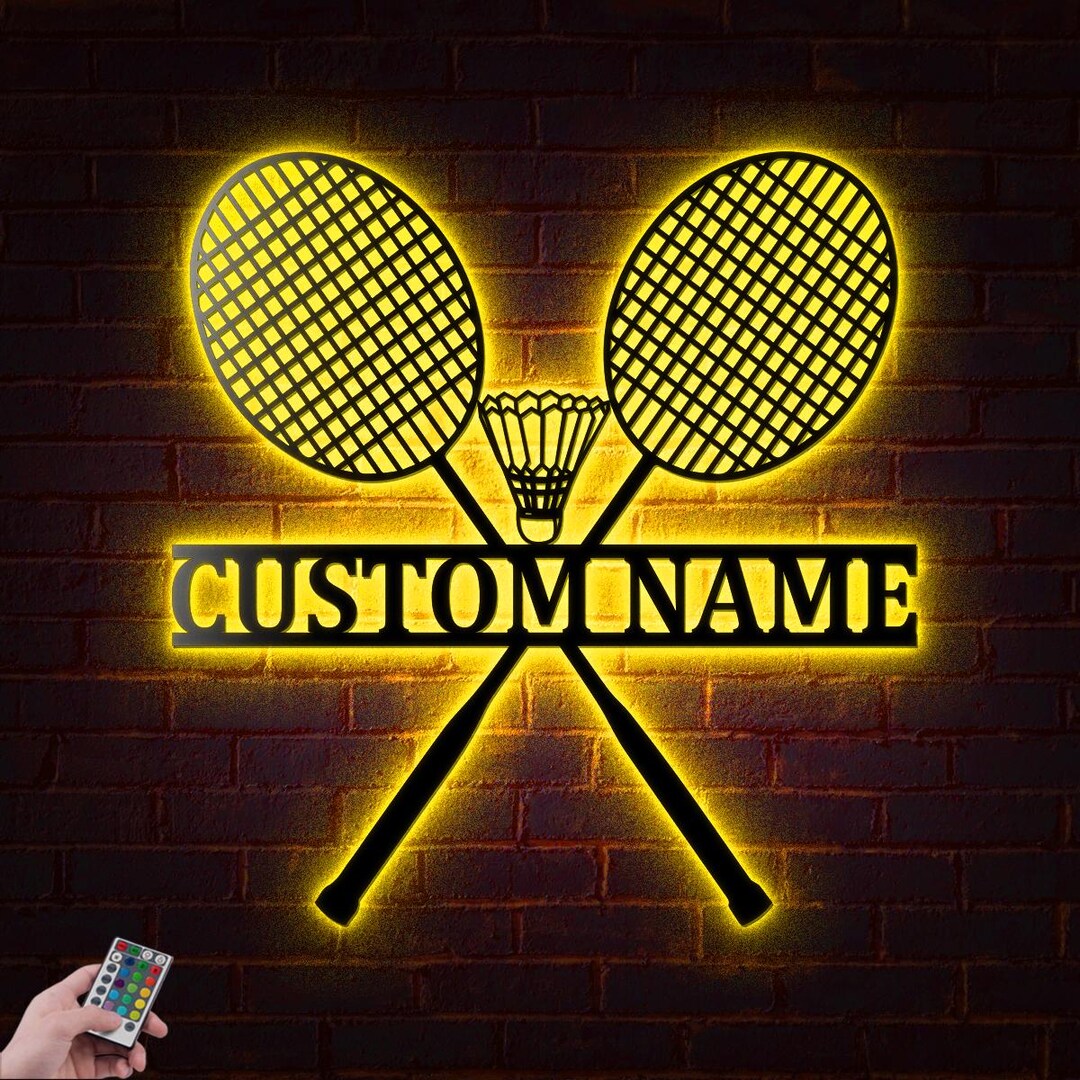 Custom Badminton Player Name Metal Wall Art With LED Light Personalized ...