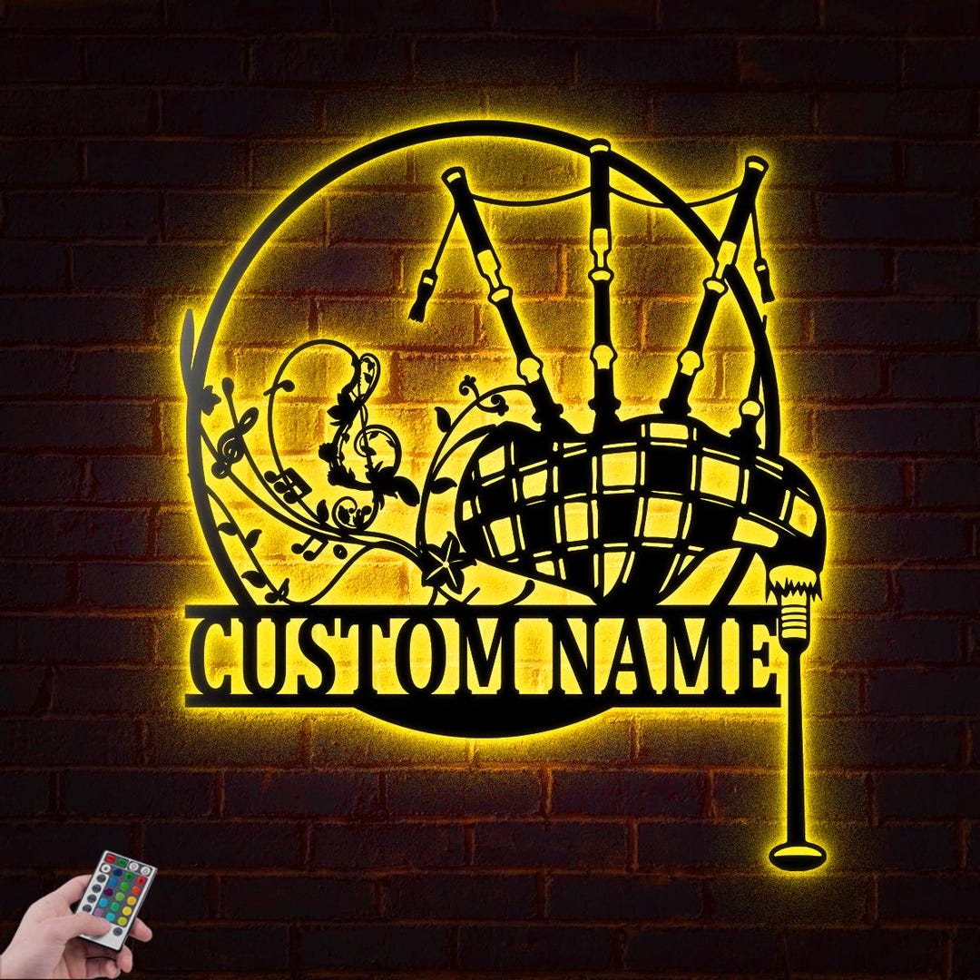 Custom Bagpipes Musical Instrument Metal Wall Decor With Led Lights ...