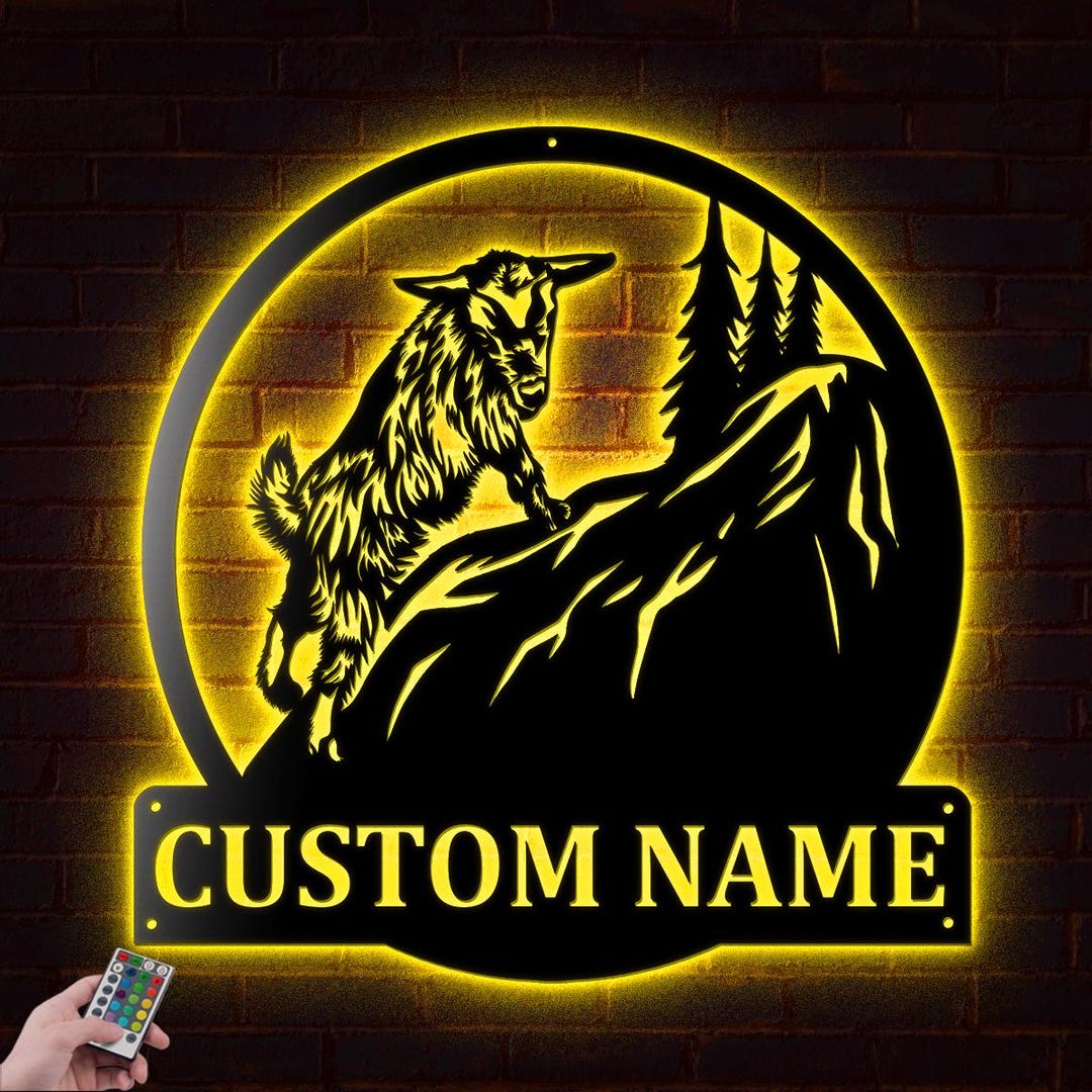 Custom Goat Mountain Metal Wall Art With LED Lights Personalized Goat ...