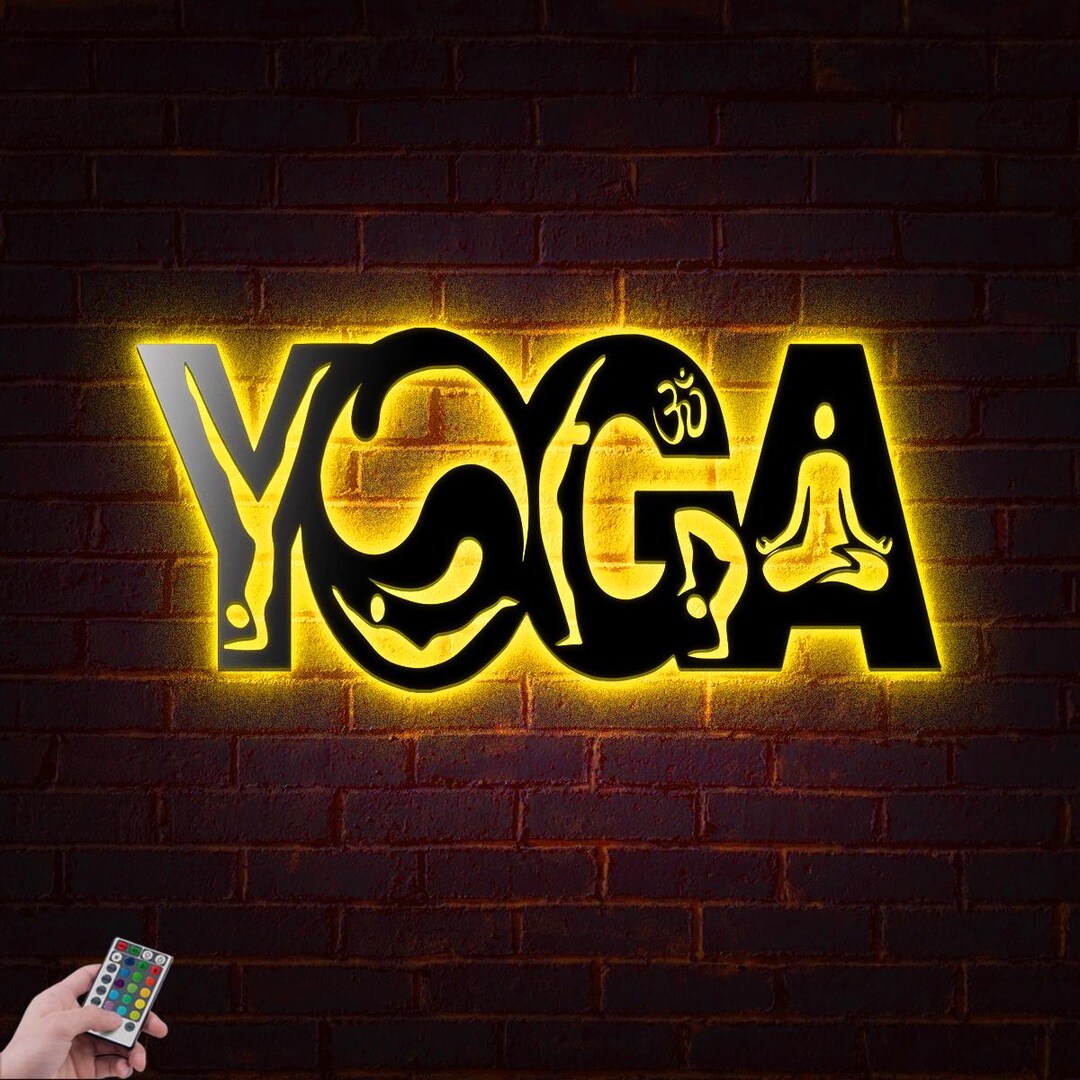 Asana Yoga Metal Wall Art With Led Lights, Buddhist Sign Decoration for ...