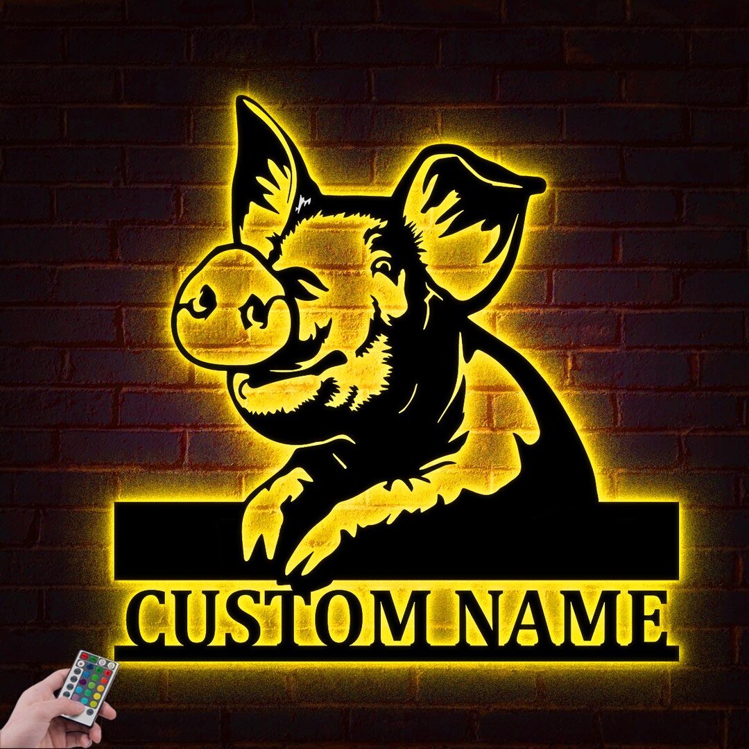 Personalized Pig Led Lights Metal Wall Art, Custom Name Pig Farm Art ...