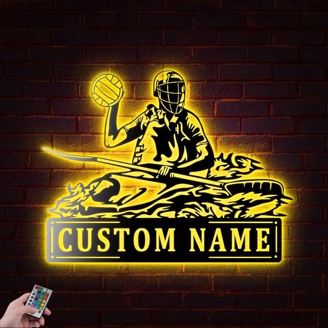 Custom Canoe Polo Led Lights Metal Wall Art Personalized Kayaker Name ...