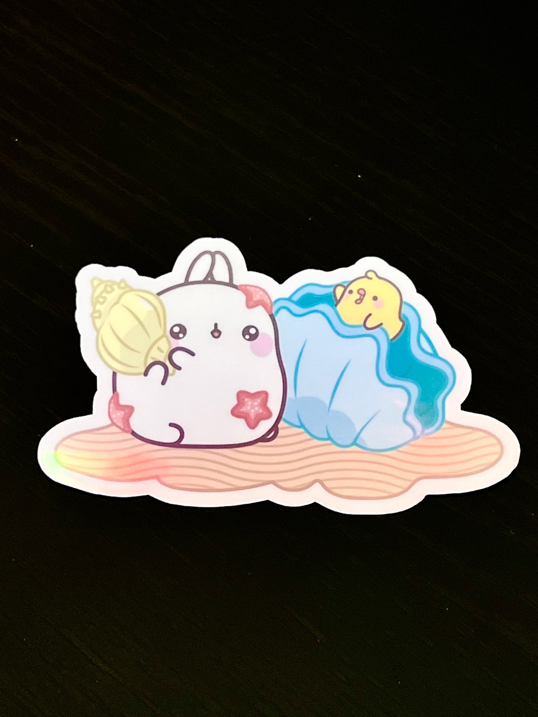 Molang Cute Bunny Rabbit Piu Piu Sand & Sea Shells Holographic Sticker ...