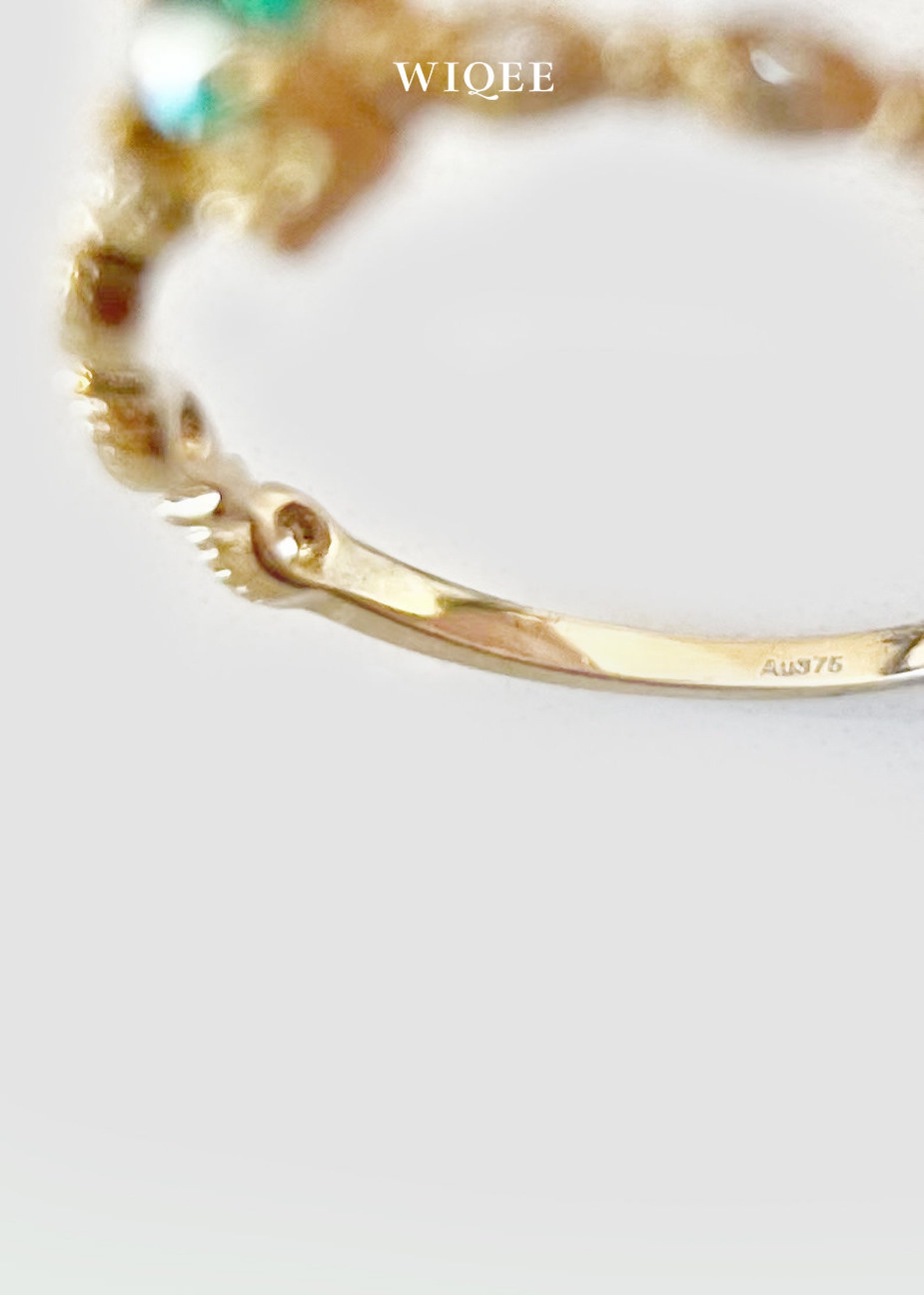 9K Solid Gold Emerald Green Gemstone Stackable Thin Band Dainty Ring ...