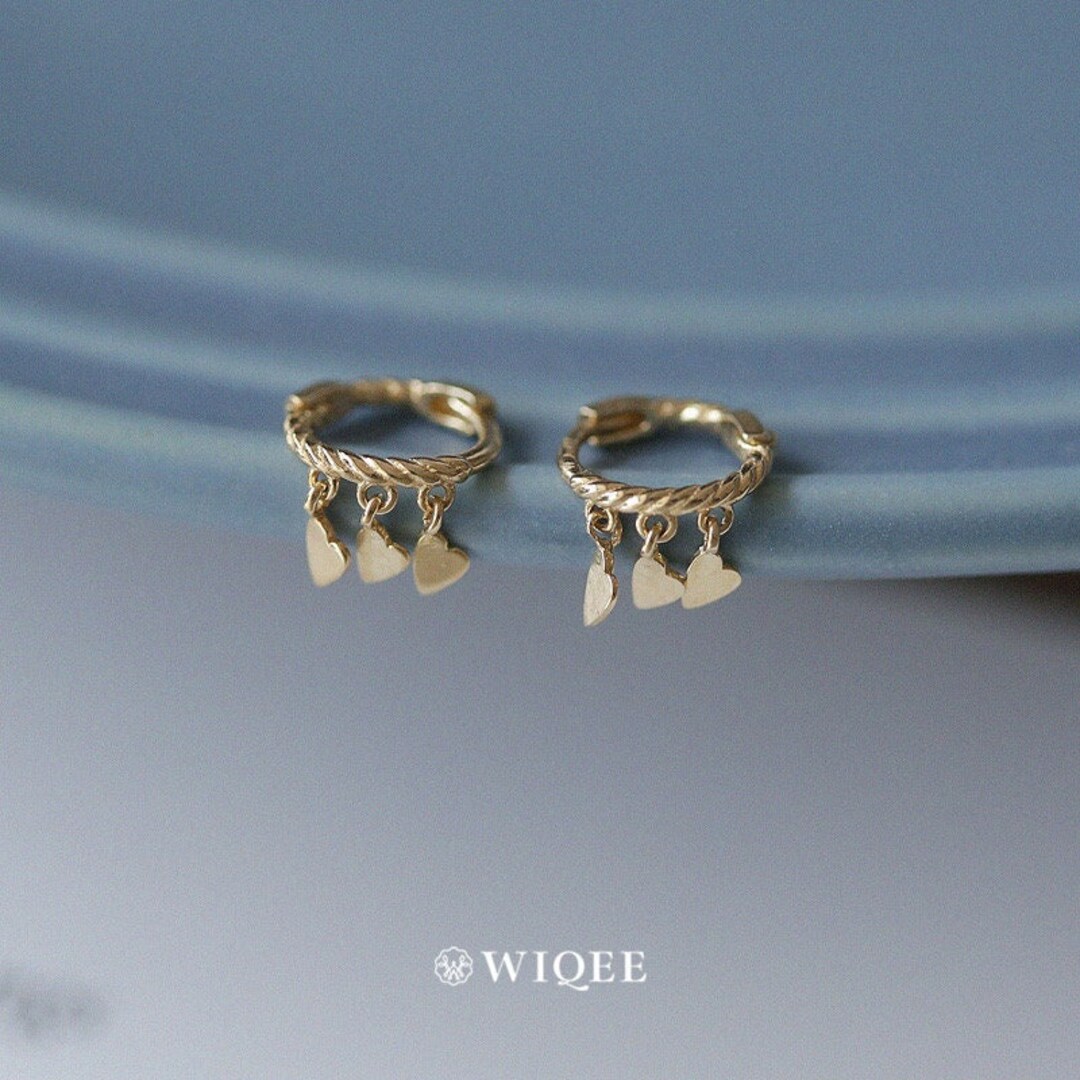 Solid Gold Stunning Dainty Hoop Earrings, 10K Solid Gold Heart Small Huggie Hoop Earrings ...