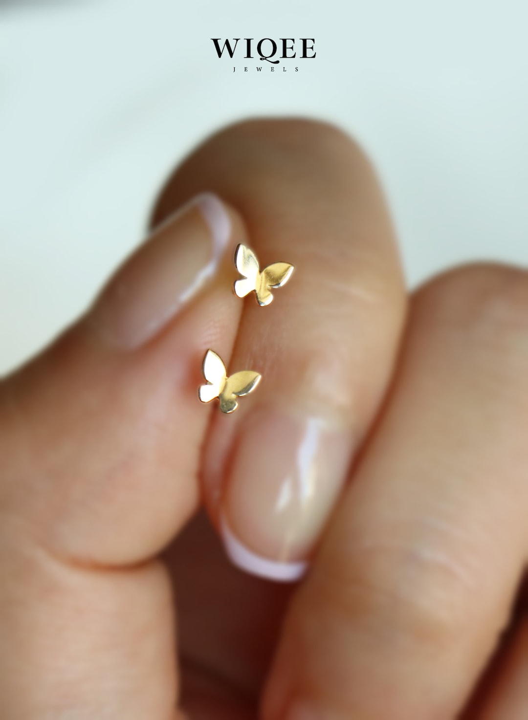 14K Solid Gold Butterfly Stud Earrings, Minimalist Dainty Jewelry - Etsy