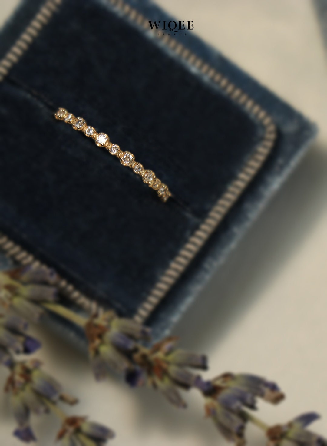 9K Solid Gold Thin Band Ring, Dainty Cubic Zirconia Stacking Ring - Etsy