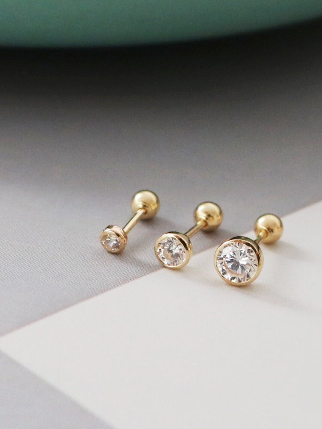 14K Solid Gold Tiny Stud Earrings,delicate Stunning Stud Earrings,gold Ball Basic Barbell ,14k ...