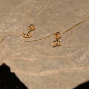 10K Solid Gold Moon Balls Screw Back Tiny Stud Earrings, 10K Real Gold Ball End Piercing ...