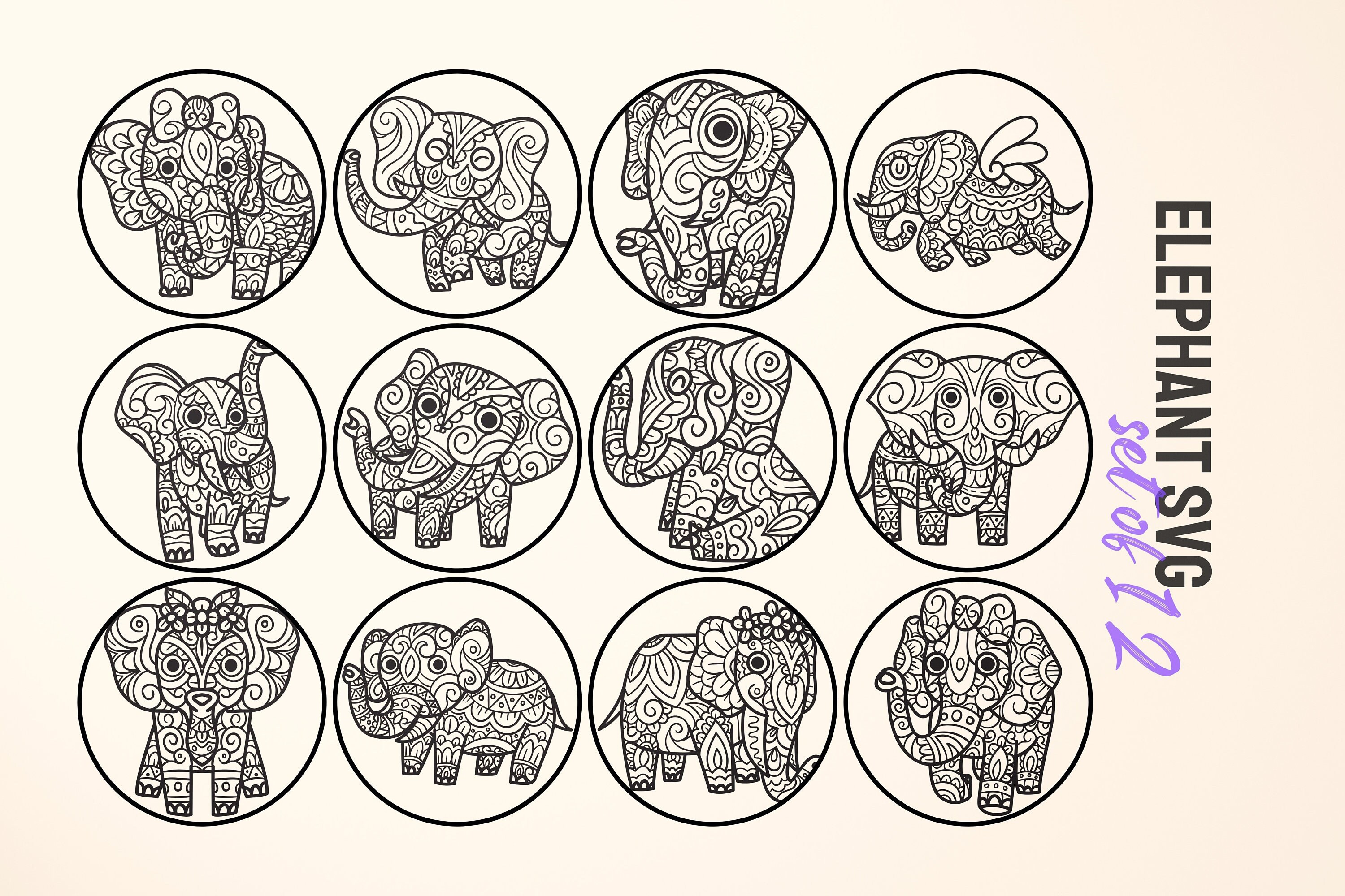 12 Elephant SVG Set Baby Elephants Digital Download Nursery Printable ...