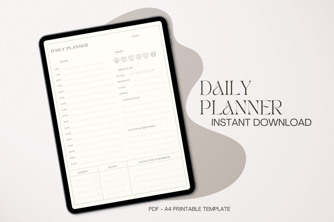 Minimalistic Daily Planner A4 Printable Template Mood - Etsy