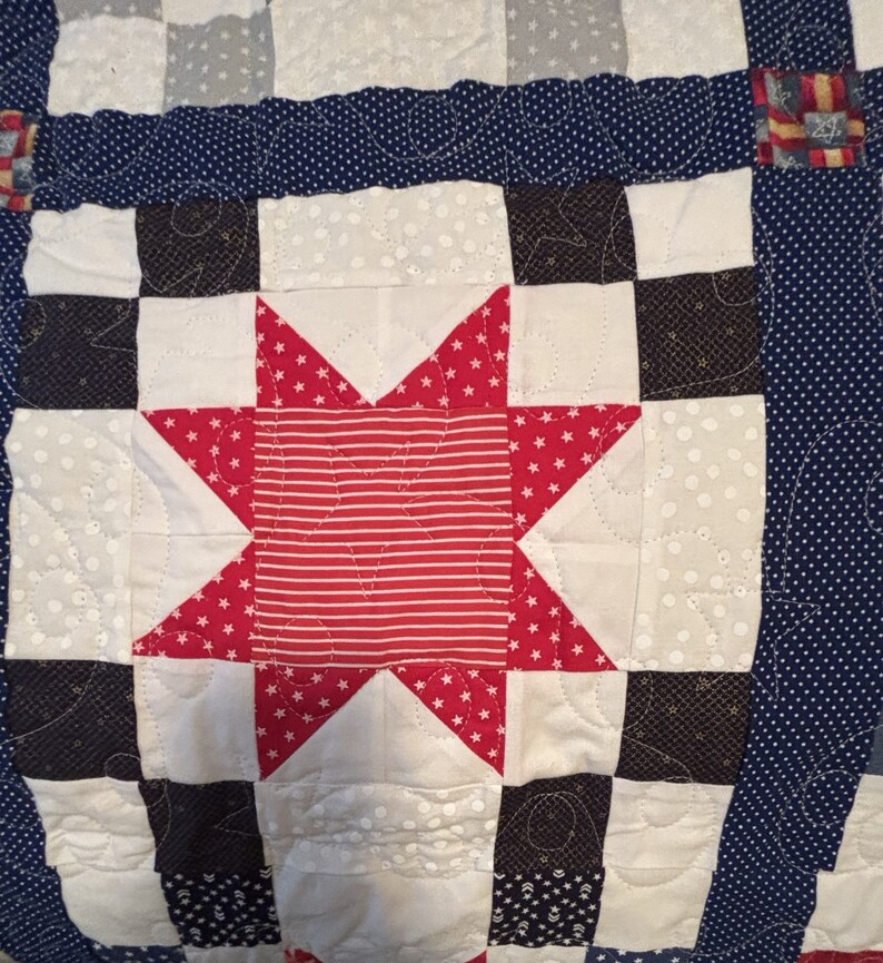 Quilt Twin With 18 Drop American Star Quilt, With Navy Binding. Star ...