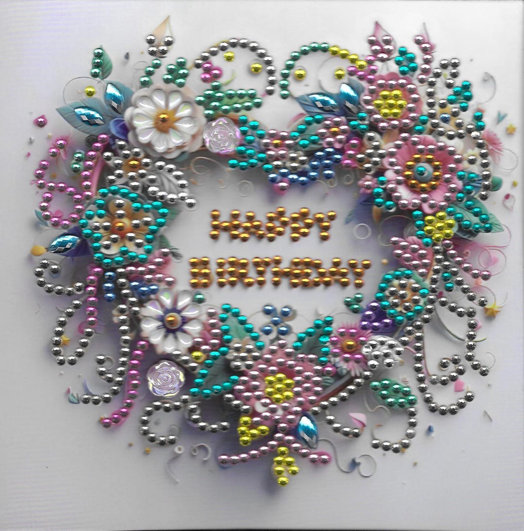 Heart Flowers Handmade Birthday Card Diamond Art, Diamond Painting ...