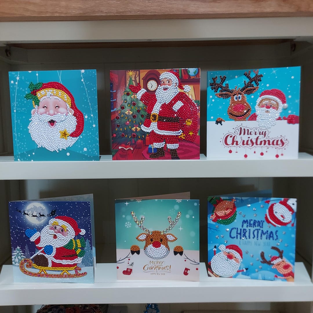 Handmade Diamond Art Christmas Cards: Santa & Friends - Etsy