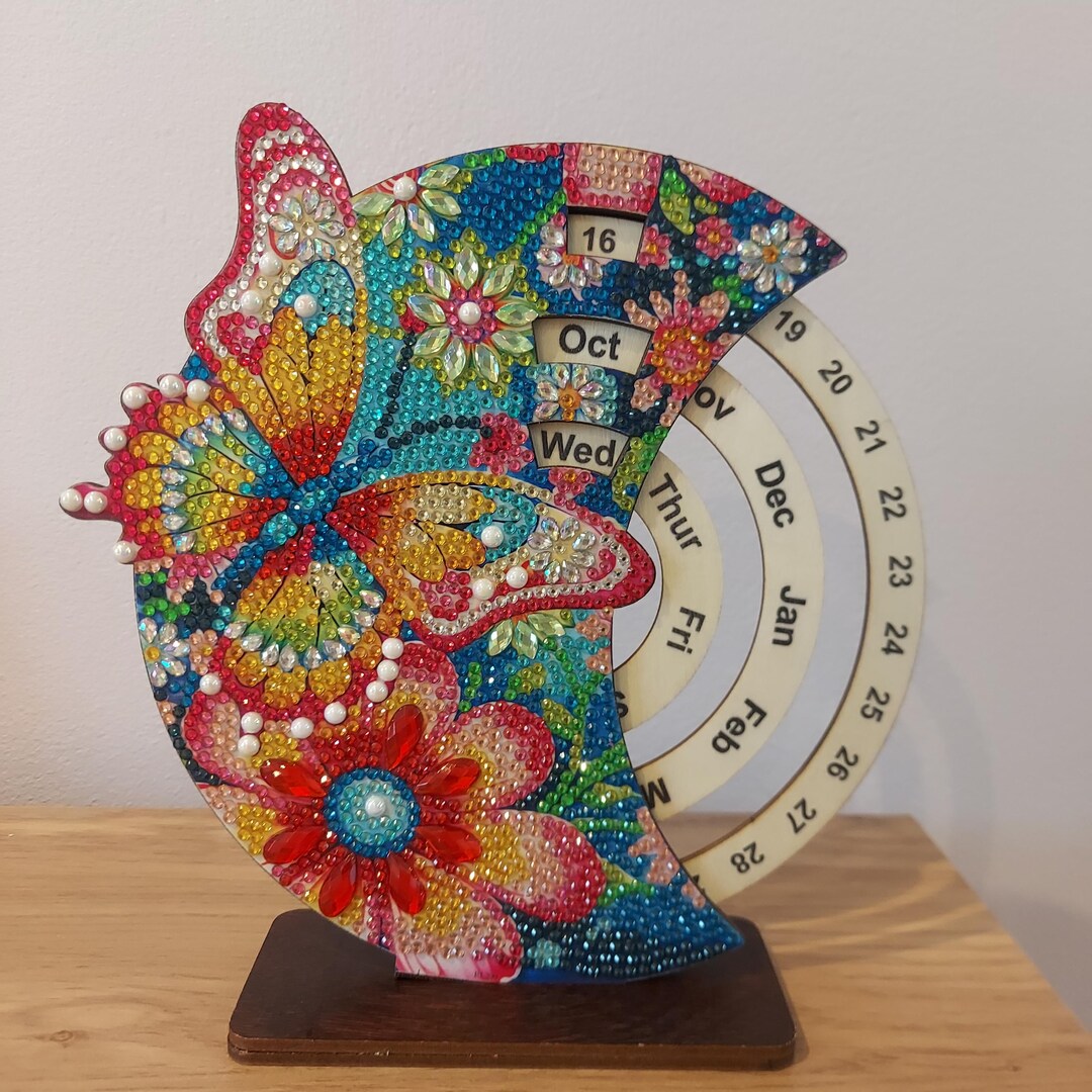 Beautiful Wooden and Diamond Art Calendar Wheel, Spin to the Date ...
