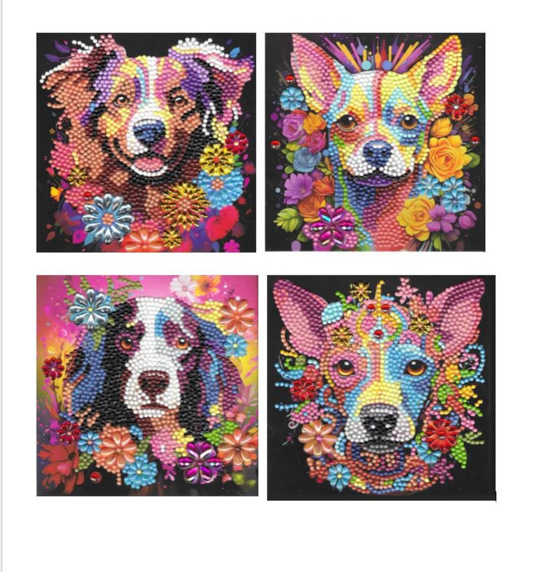 Handmade Diamond Art Dog Card, Floral Resin Design (150x150 Mm) - Etsy