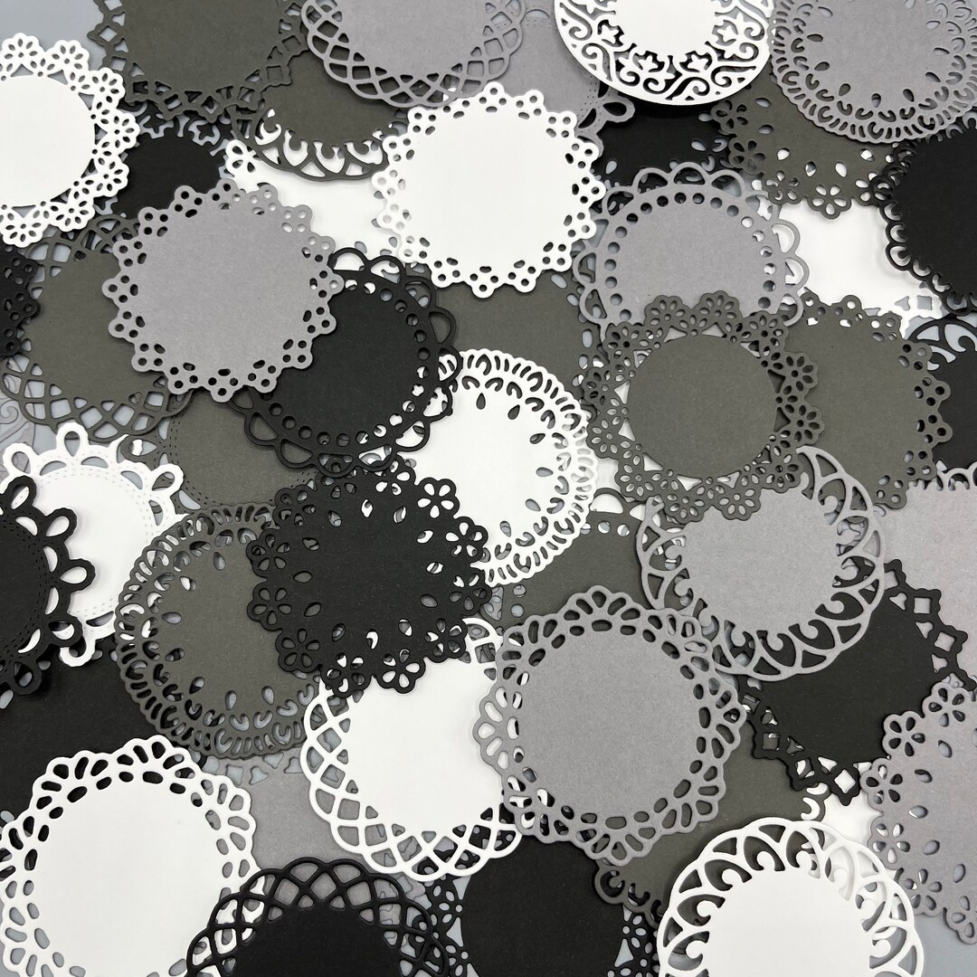 Set of 60 Mini Paper Doilies, White Gray Black Small Lace Paper Doilies ...