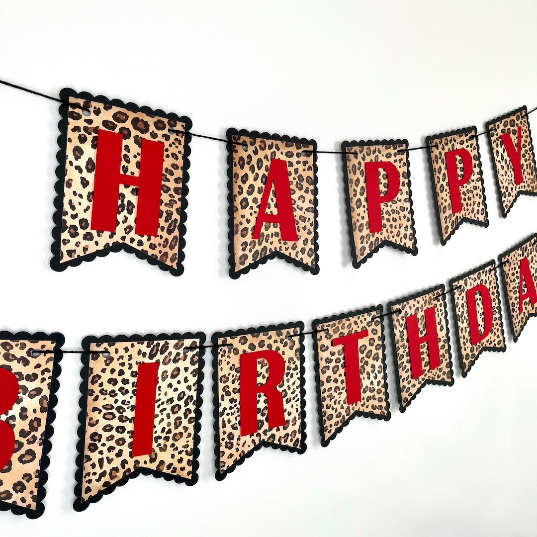 Red Cheetah Banner, Leopard Happy Birthday Banner, Cheetah Birthday ...