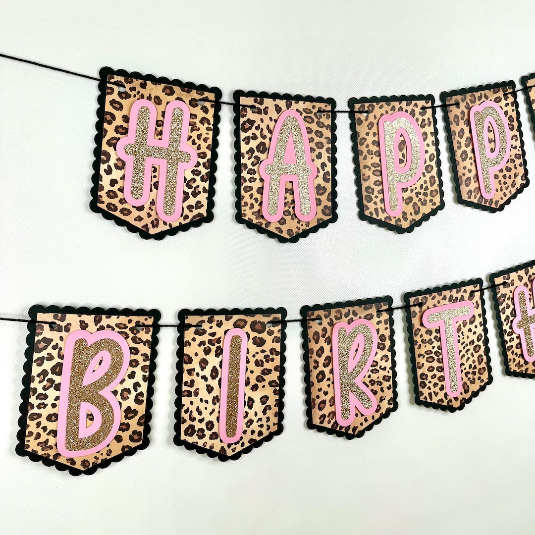 Cheetah Birthday Banner, Pink Leopard Happy Birthday Banner, Cheetah ...