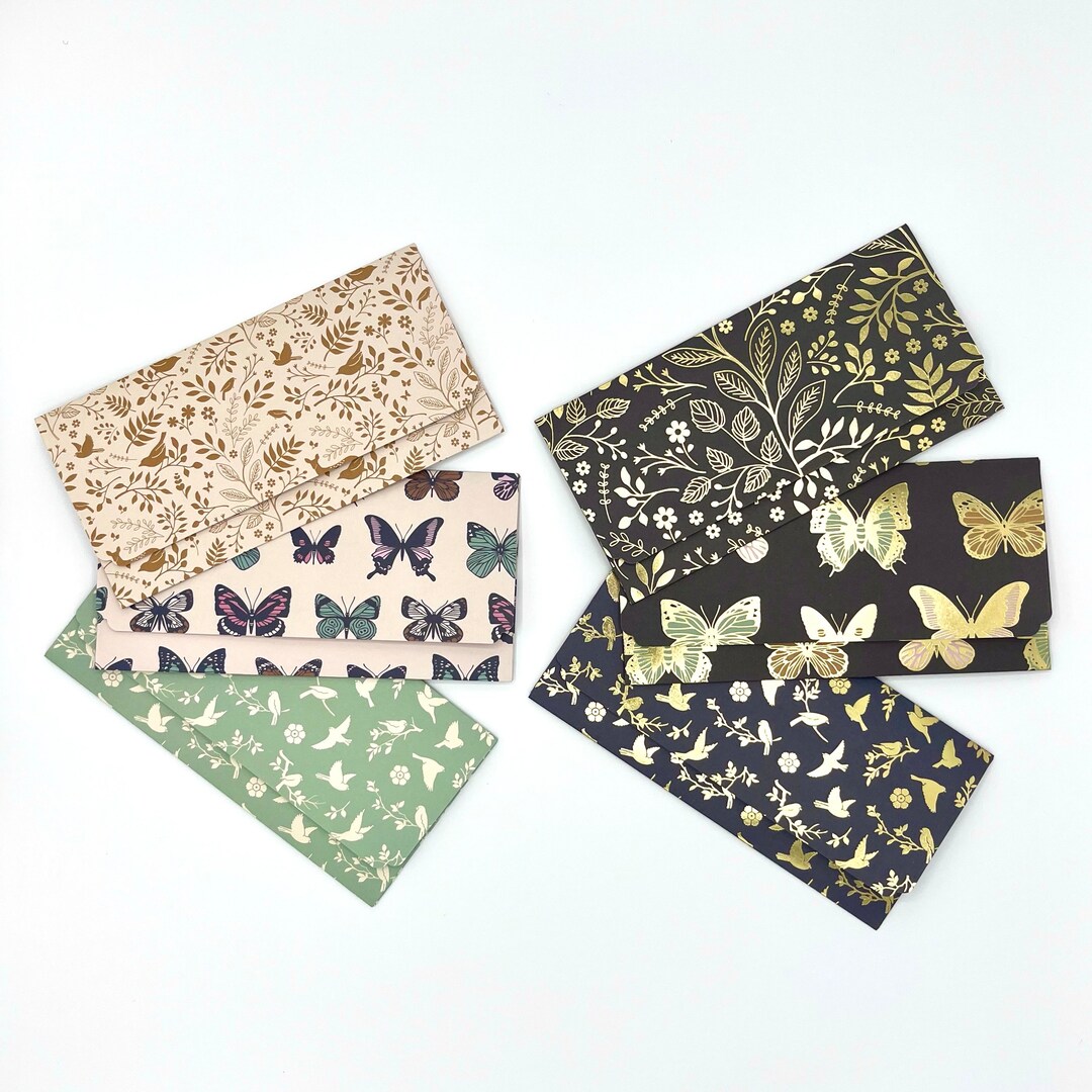 Butterfly & Bird Money Envelopes: Foil Accents, Set of 6 - Etsy