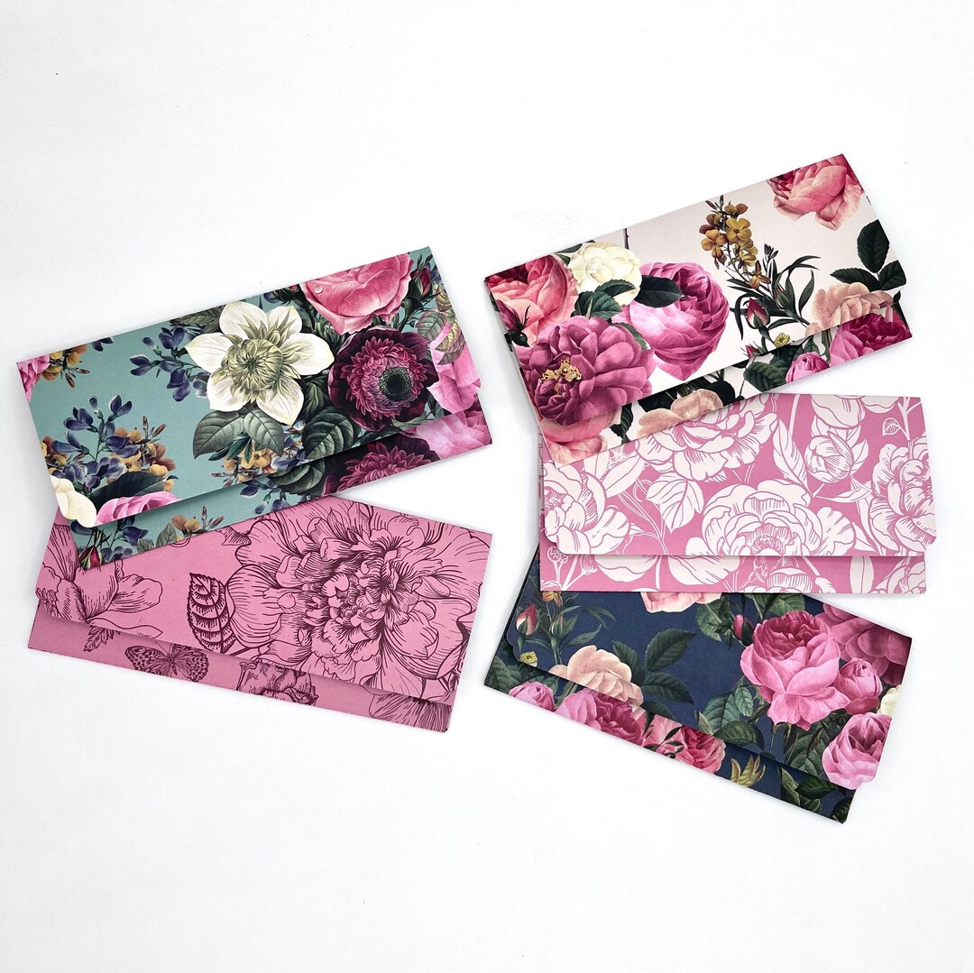 Rose Floral Money Envelopes Gift, Set of 5 Reusable Cash Envelopes and ...