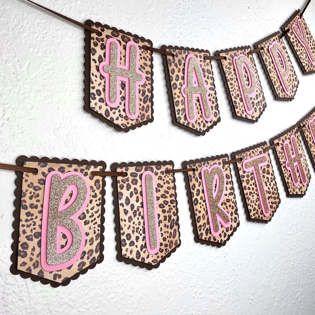 Cheetah Birthday Banner Pink Leopard Happy Birthday Banner - Etsy