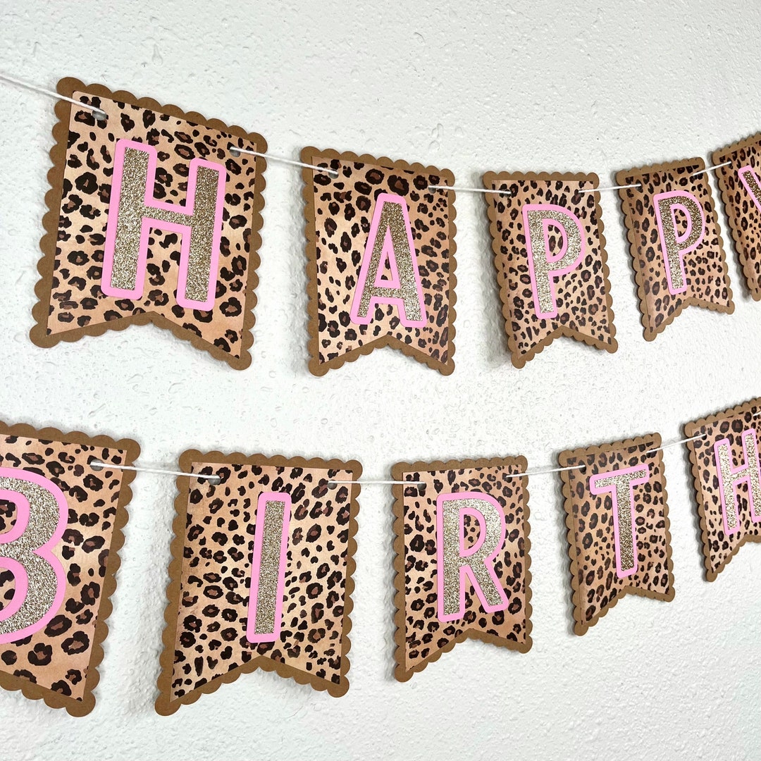 Glitter Cheetah Birthday Banner, Cheetah Party Supplies, Leopard ...