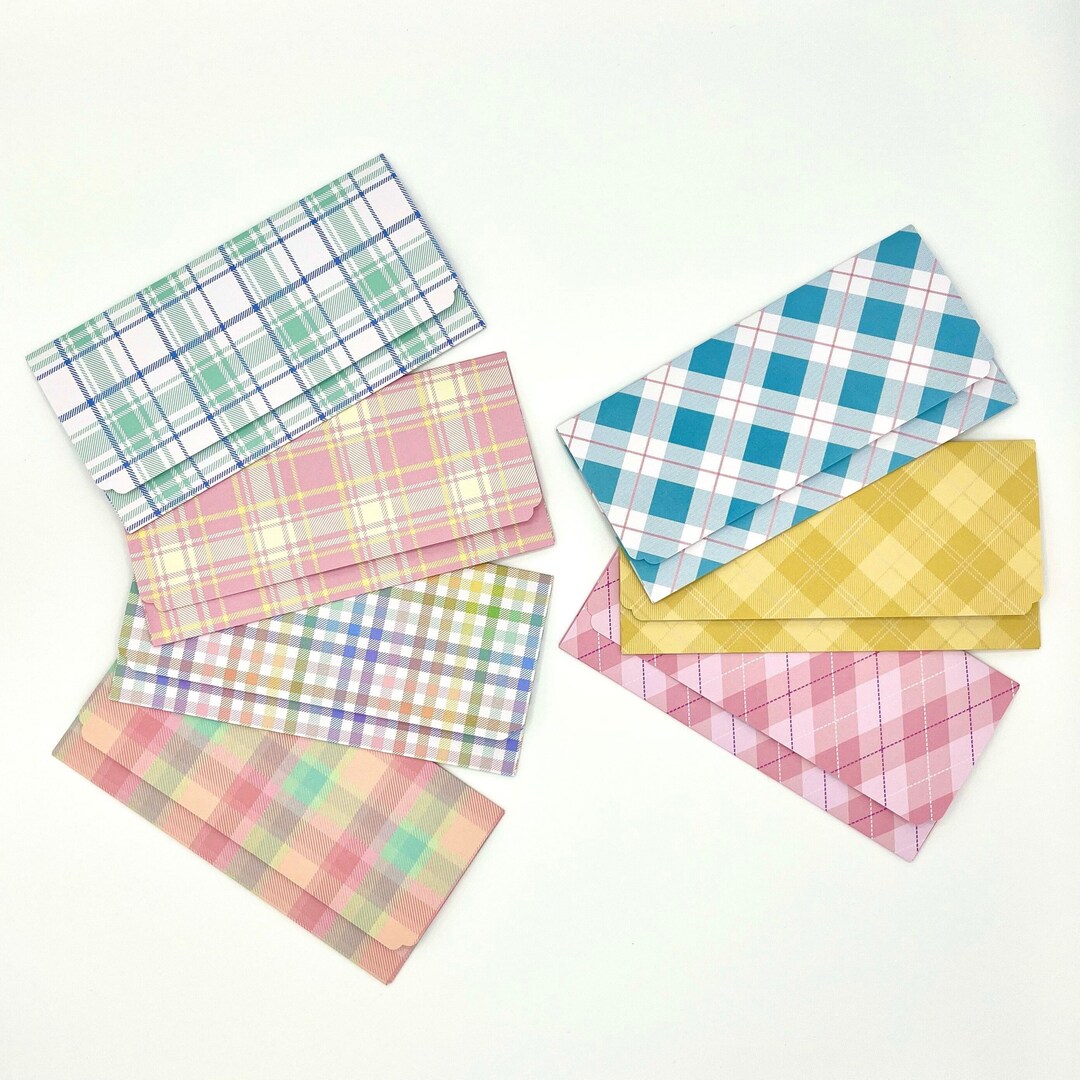 Pastel Plaid and Gingham Money Envelopes, Set of 7 Reusable Cash ...