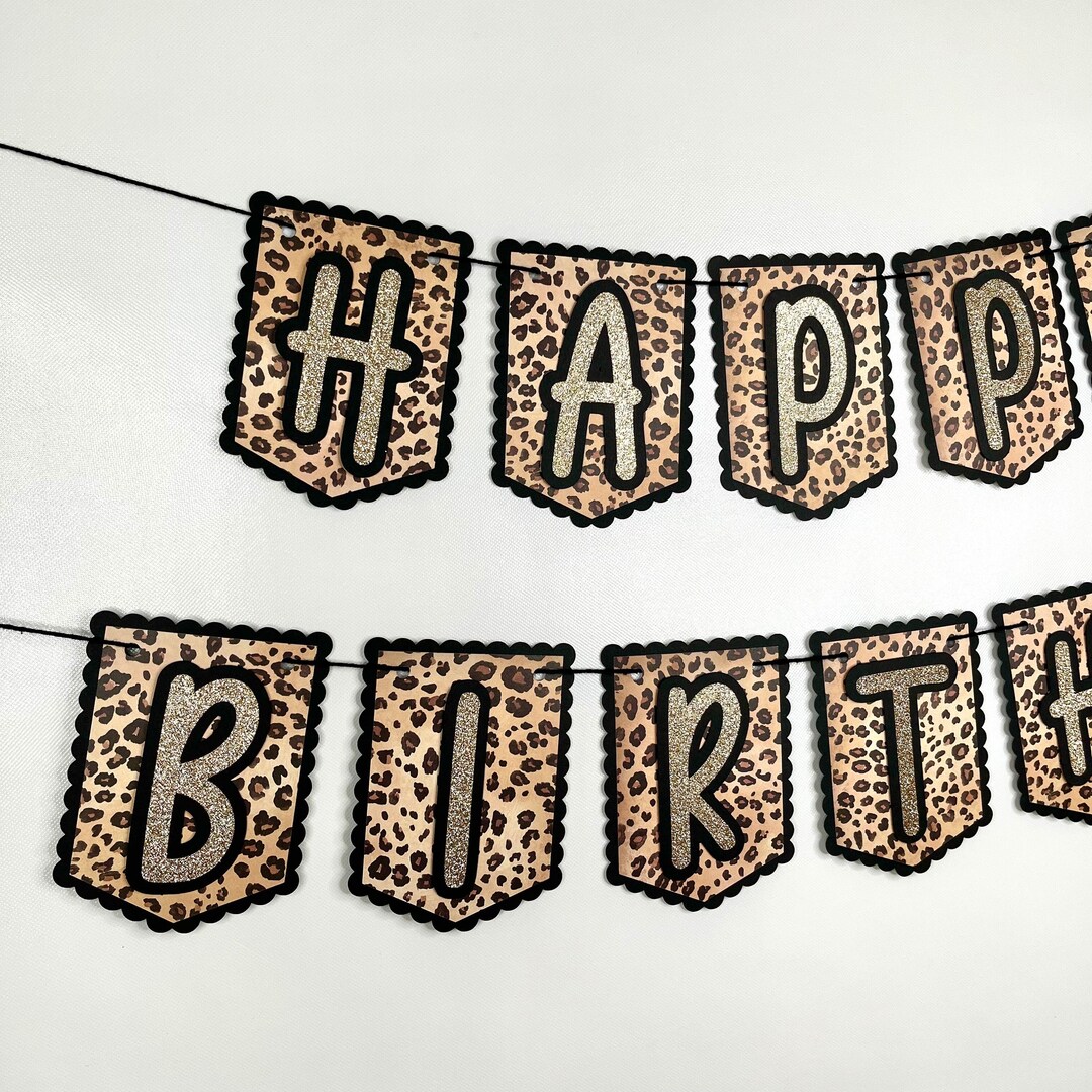 Glitter Cheetah Banner, Leopard Birthday Banner, Cheetah Print Party ...