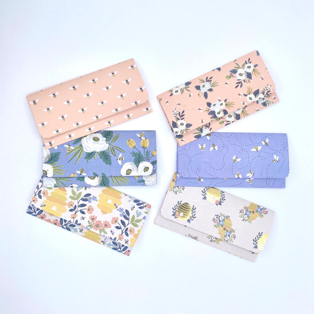Floral Bumble Bee Money Envelopes, REUSABLE Set of 6 Cash Envelopes ...