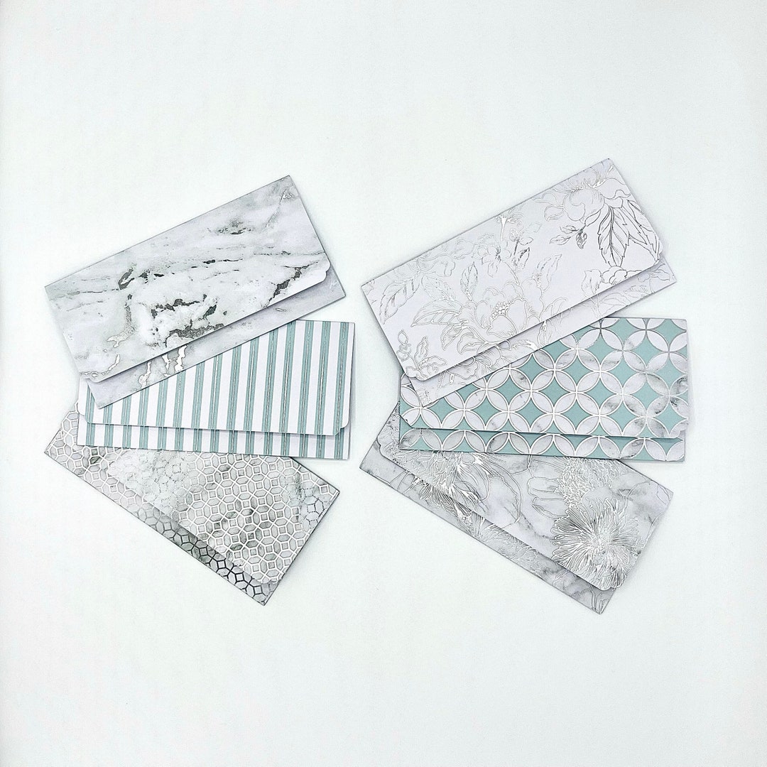 Foil Blue & Silver Money Envelopes, REUSABLE Set of 6 Cash Envelopes ...
