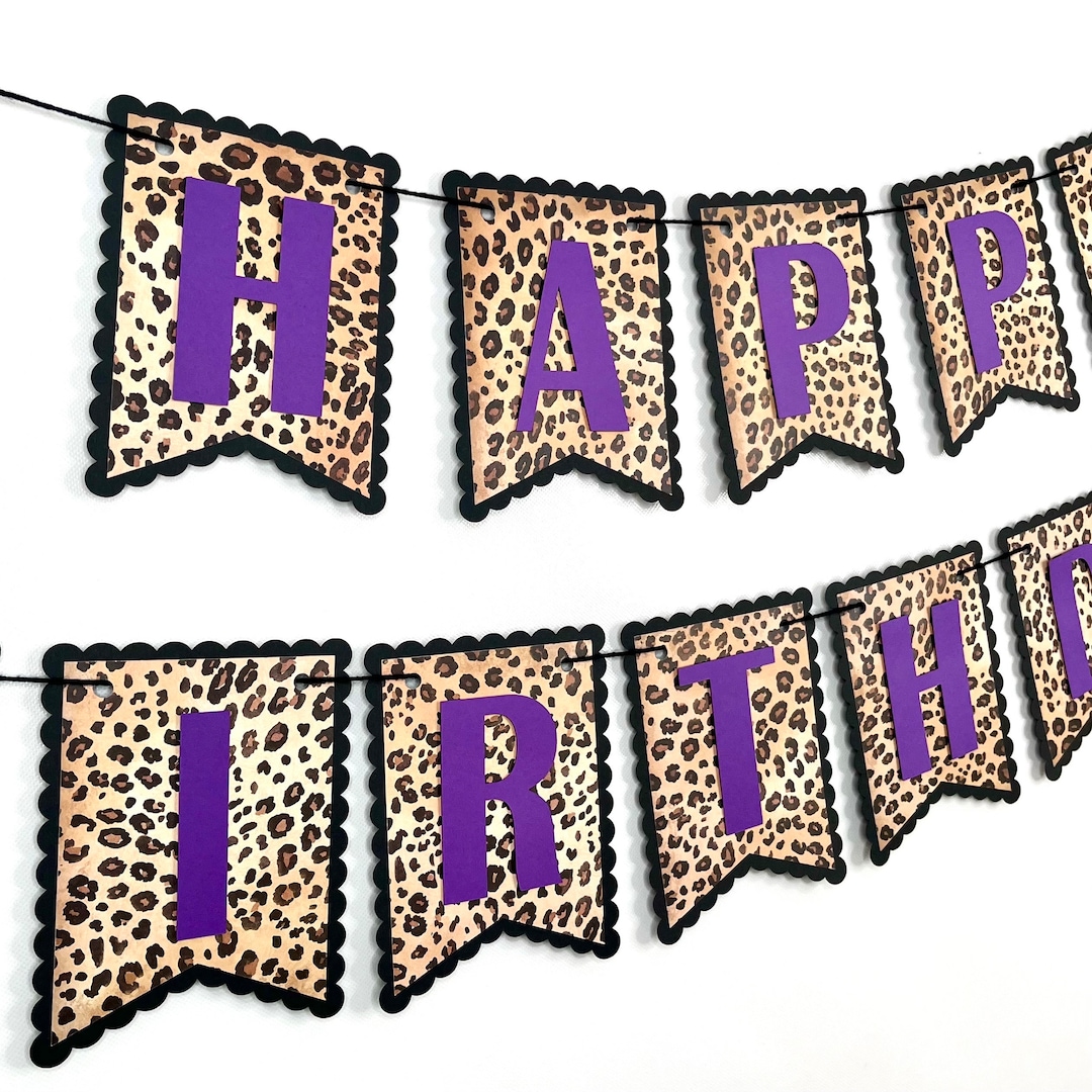 Purple Cheetah Banner, Leopard Birthday Banner, Cheetah Birthday ...