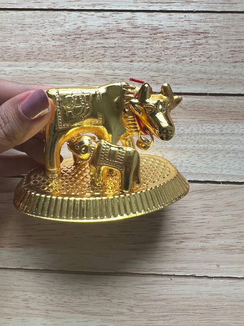 Oxidized Gold Plated Cow and Calf Idol/ Kamdhenu Cow Statue for Home ...