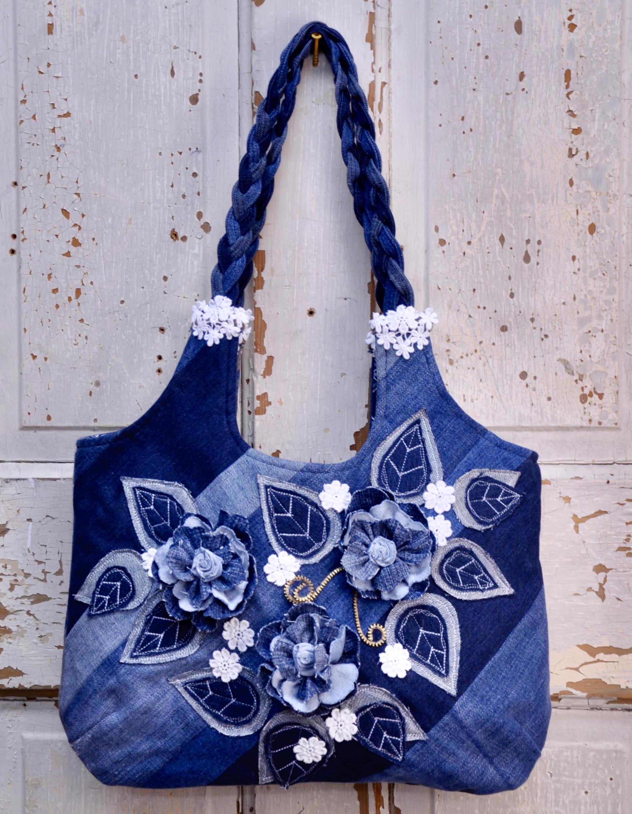 Recycled Floral Denim Patchwork Handbag/purse. Made With Handmade Denim ...